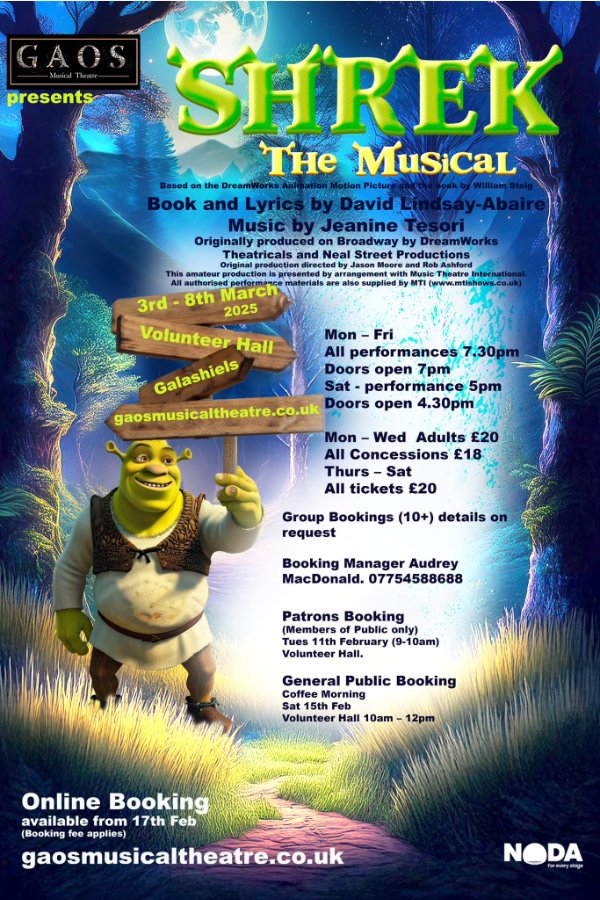 Shrek The Musical at THE VOLUNTEER HALL GALASHIELS event tickets from ...