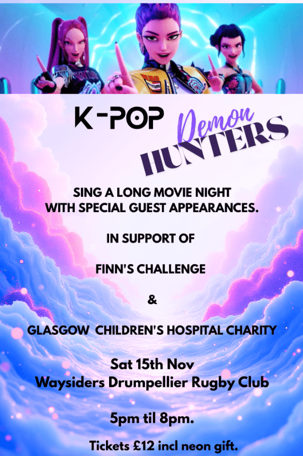 K-Pop Demon hunters movie sing along! at Waysiders Drumpellier R.F.C event tickets from TicketSource