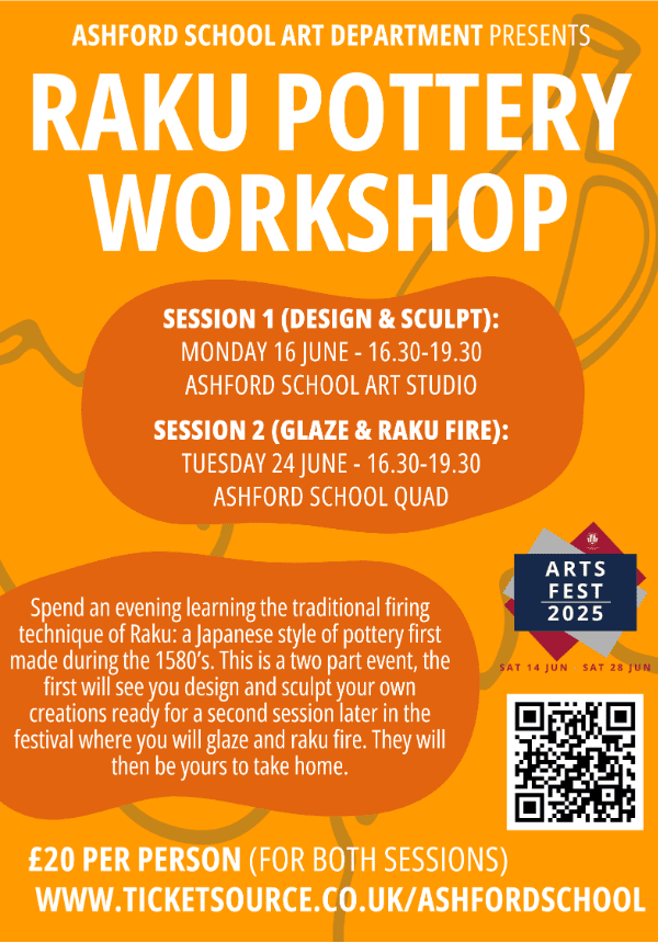 ARTS FEST: Raku Pottery Workshop at Ashford School - Art Studio event ...