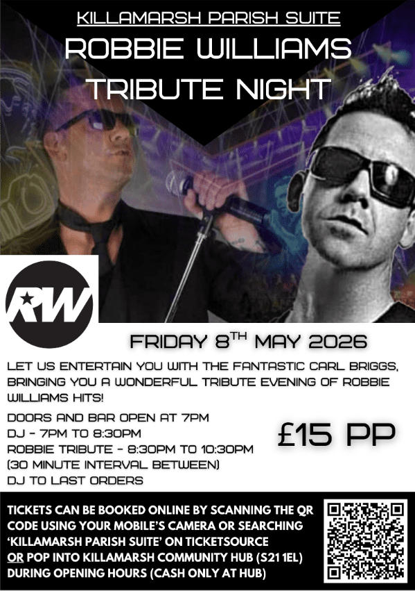 Robbie Williams Tribute Night at Killamarsh Parish Suite event tickets ...